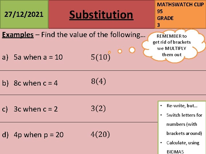 27122021 Substitution MATHSWATCH CLIP 95 GRADE 3 L