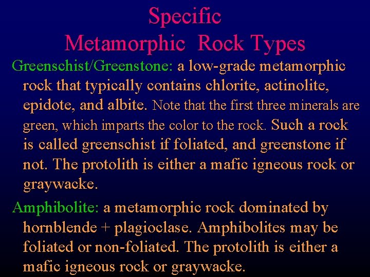 Classification of Metamorphic Rocks l l l Metamorphic