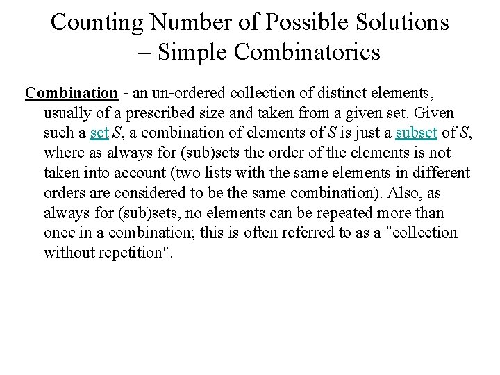 Counting Number of Possible Solutions Simple Combinatorics Combination