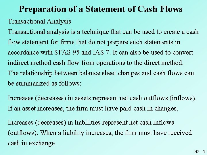 Chapter 3 Analysis of Cash Flows A 2