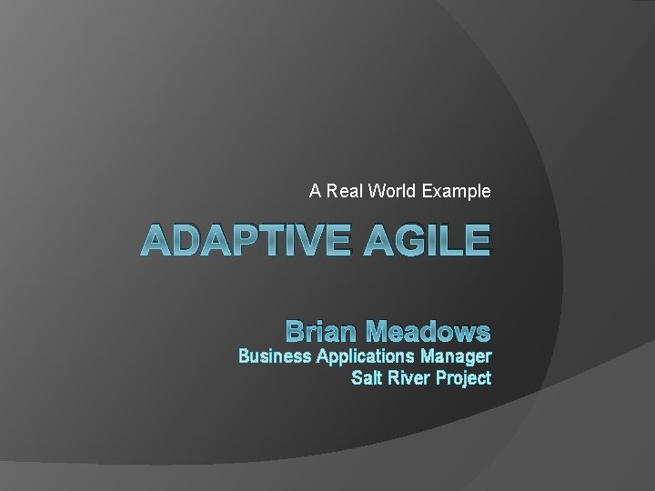 A Real World Example ADAPTIVE AGILE Brian Meadows