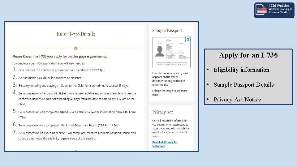I736 Web Application U S Customs and Border