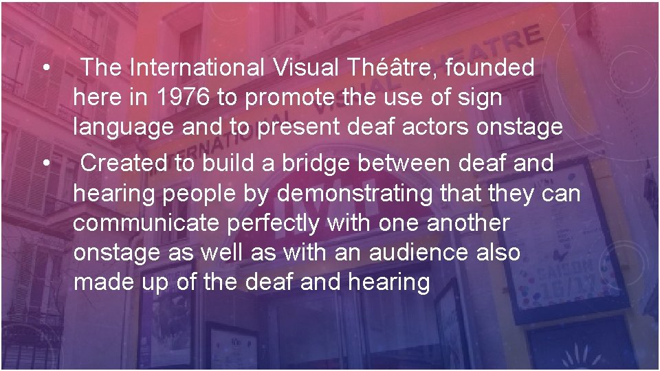 INTERNATIONAL VISUAL THEATER BY HALLIE ROGERS AND MADELINE