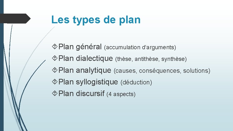 Les types de plan Plan gnral accumulation darguments