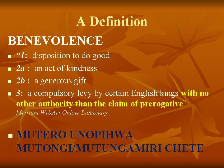 Systematic Benevolence Budget formulation and Implementation Being a