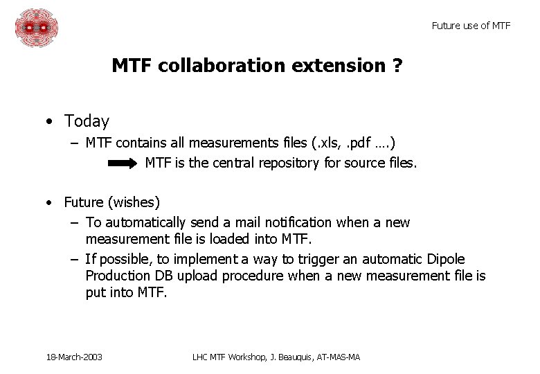 MTF EXTERNAL DATABASE LHC dipole production DB Overview