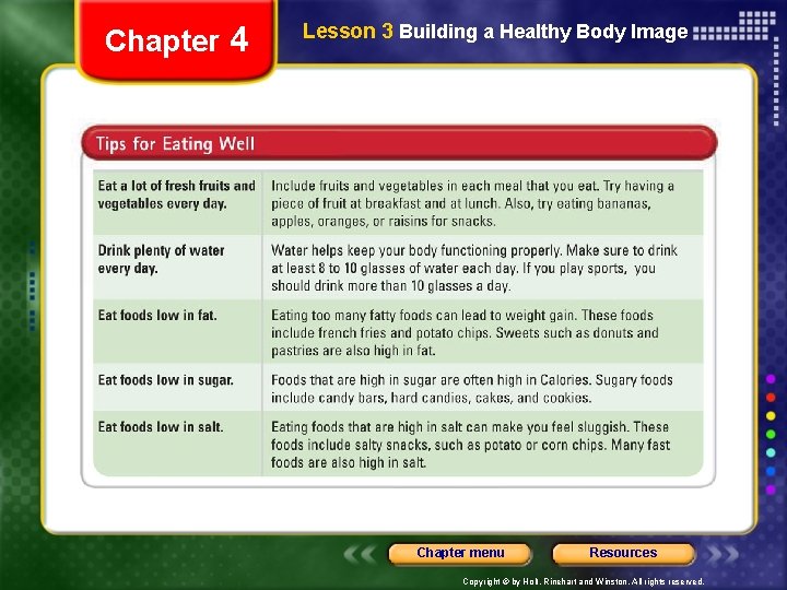 Chapter 4 Lesson 3 Building a Healthy Body
