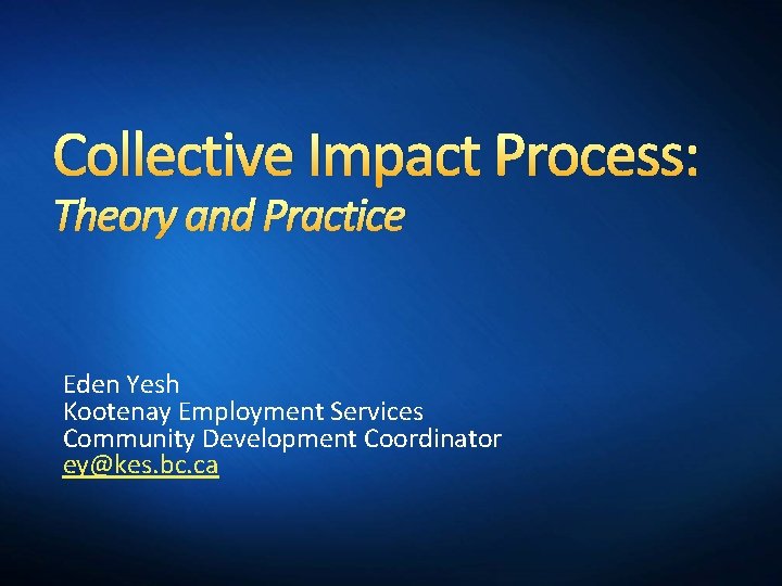 Collective Impact Process Theory and Practice Eden Yesh
