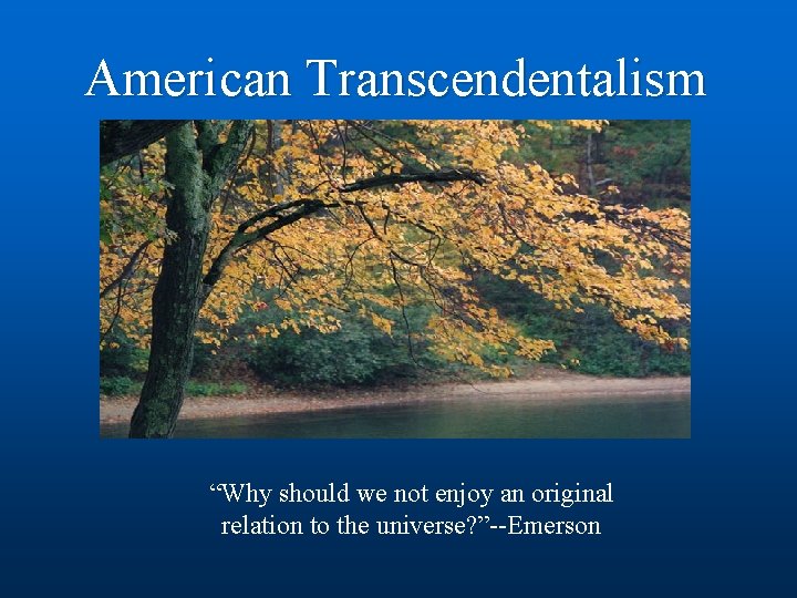 American Transcendentalism Why should we not enjoy an