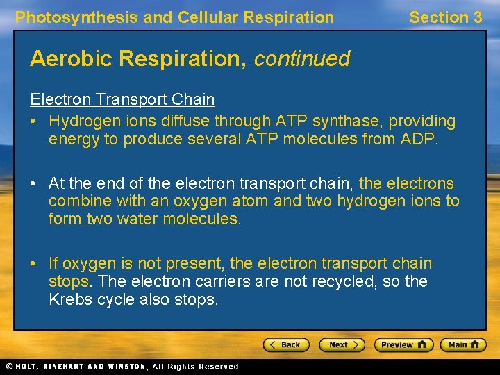 Photosynthesis and Cellular Respiration Section 3 Cellular Respiration