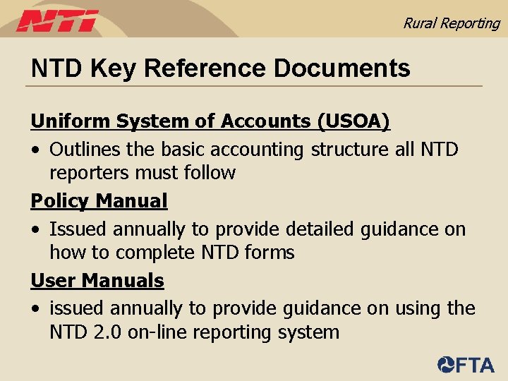 National Transit Database NTD 2 0 Reporting for