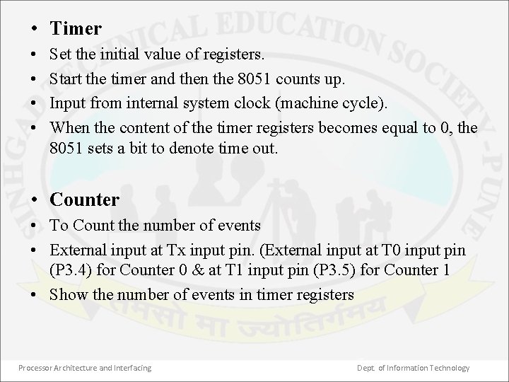 Unit VI Microcontroller Processor Architecture and Interfacing Dept