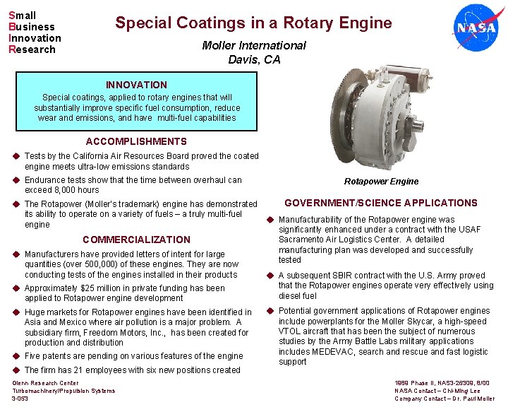 Small Business Innovation Research Special Coatings in a
