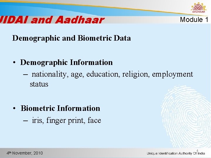 UIDAI and Aadhaar Module 1 Basic Knowledge of