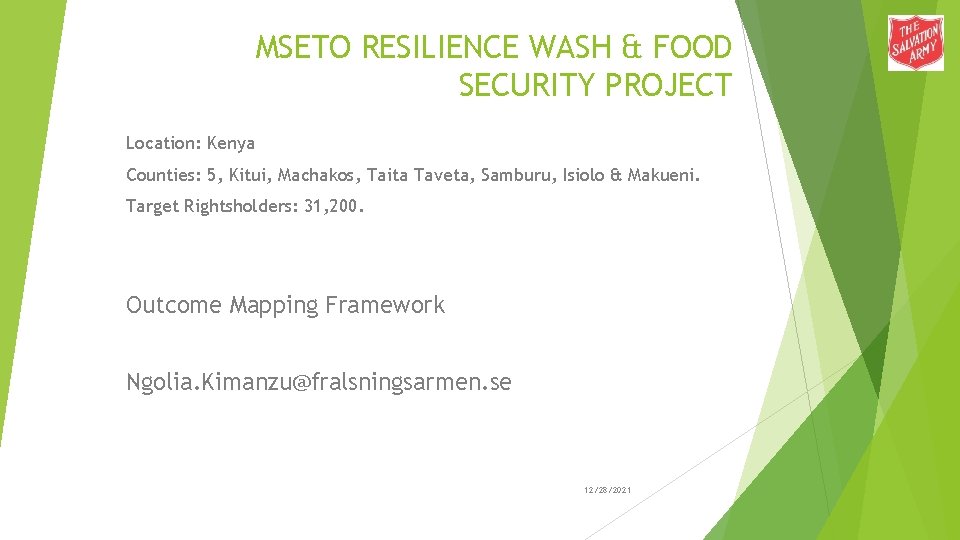 MSETO RESILIENCE WASH FOOD SECURITY PROJECT Location Kenya