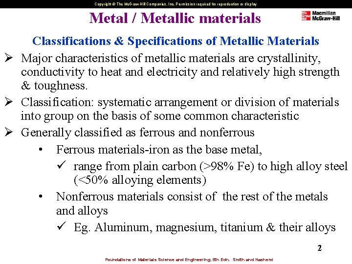 CHAPTER 9 Engineering Alloys 1 Copyright The Mc