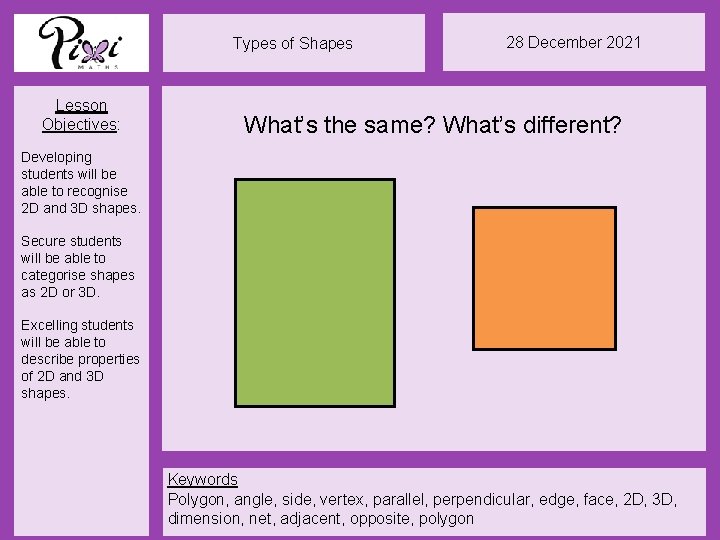 28 December 2021 Types of Shapes Lesson Objectives