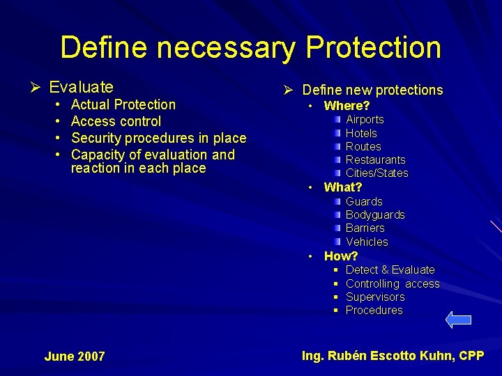 Security for VIPs traveling abroad June 2007 Ing
