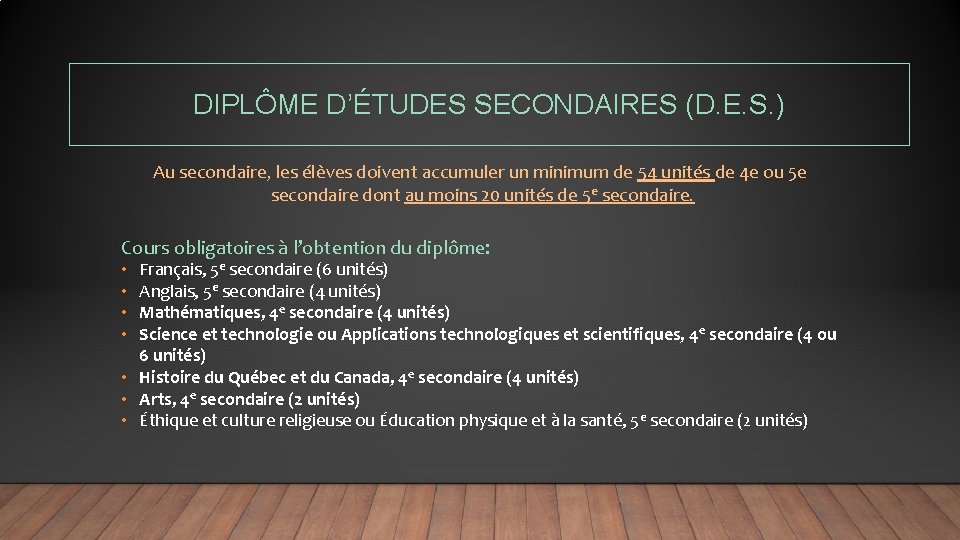 CHOIX DE COURS E 4 SECONDAIRE COLE PAULHUBERT