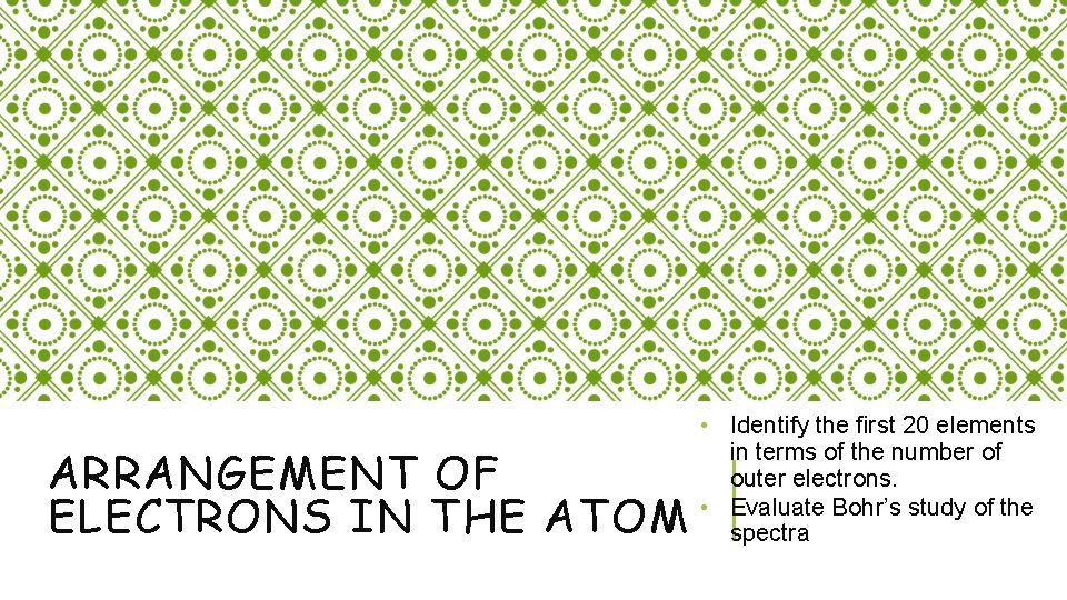 ARRANGEMENT OF ELECTRONS IN THE ATOM Identify the
