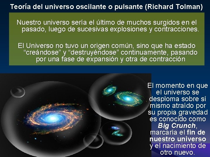 Teorias sobre el origen del UNIVERSO Existen cuatro