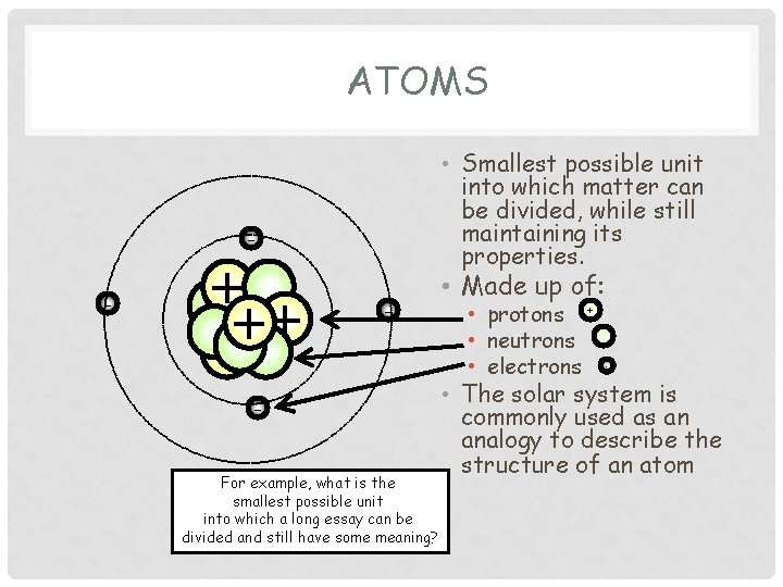THE BUILDING BLOCKS OF MATTER ATOMS WARMUP What