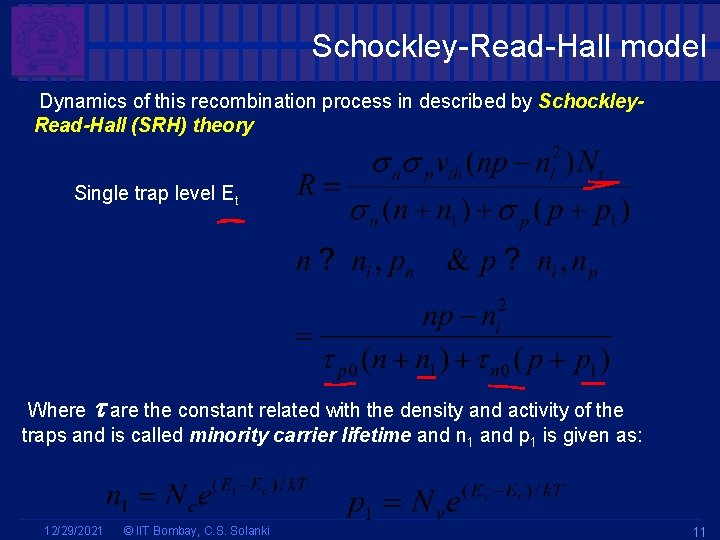 High efficiency Si solar cells Recombination and generation
