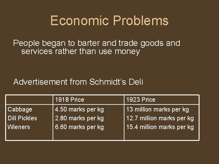 Causes of WWII 1 Economic Problems in Germany
