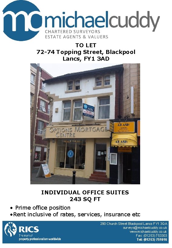 TO LET 72 74 Topping Street Blackpool Lancs