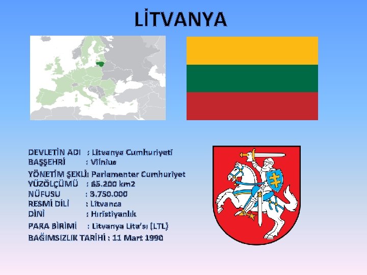 LTVANYA DEVLETN ADI Litvanya Cumhuriyeti BAEHR Vilnius YNETM