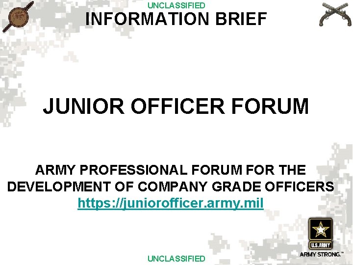 UNCLASSIFIED INFORMATION BRIEF JUNIOR OFFICER FORUM ARMY PROFESSIONAL