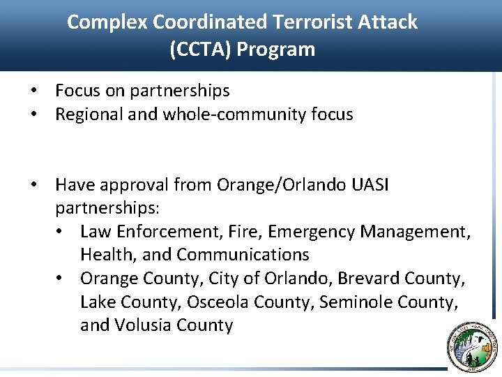 Complex Coordinated Terrorist Attack CCTA Program Complex Coordinated