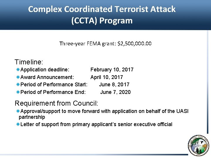 Complex Coordinated Terrorist Attack CCTA Program Complex Coordinated