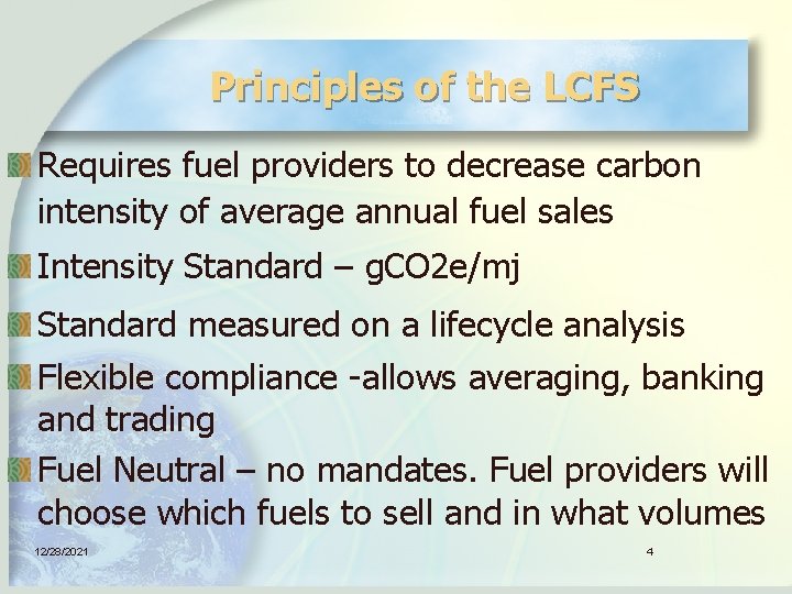 The Low Carbon Fuel Standard Dan Skopec Climate