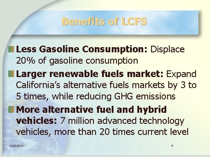 The Low Carbon Fuel Standard Dan Skopec Climate