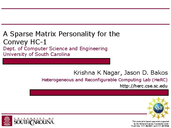 A Sparse Matrix Personality for the Convey HC1