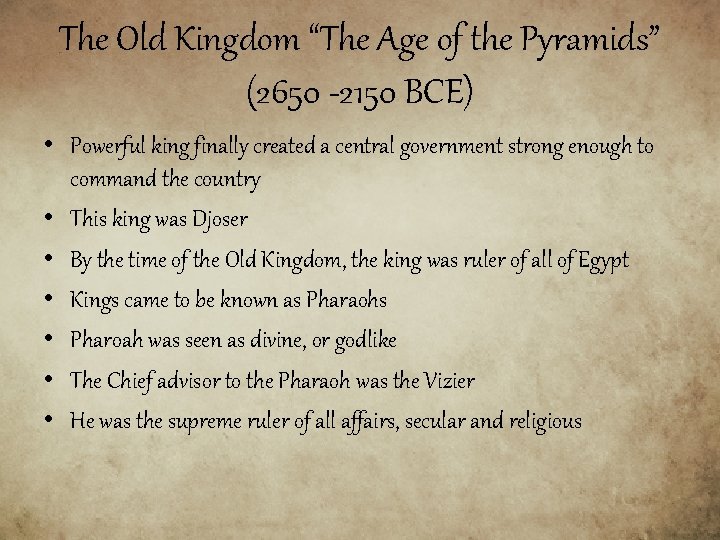 A Brief Look at Ancient Egyptian History CHW