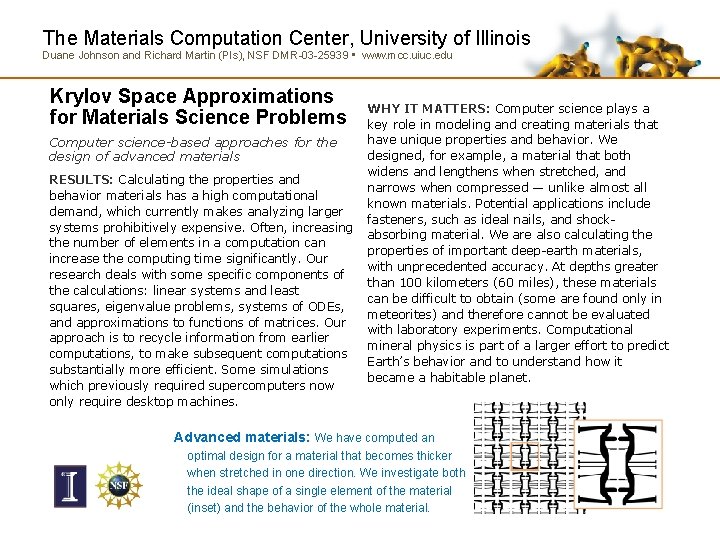 The Materials Computation Center University of Illinois Duane
