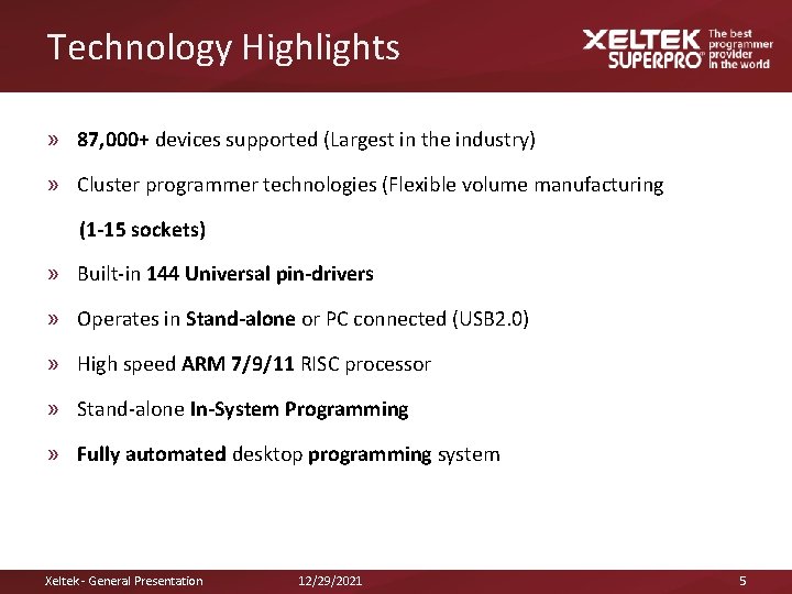 General Presentation 2012 Xeltek Overview Founded in 1985