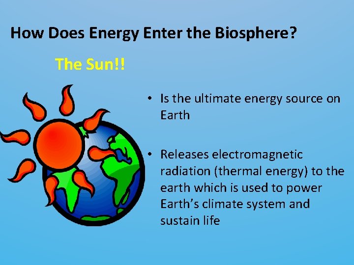 ENERGY IN THE BIOSPHERE How Does Energy Enter