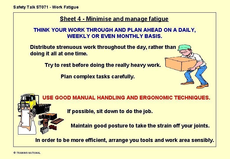 Safety Talk ST 071 Work Fatigue Sheet 1