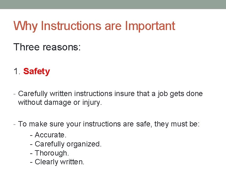 TECHNICAL WRITING October 27 2014 Instructions and Procedures