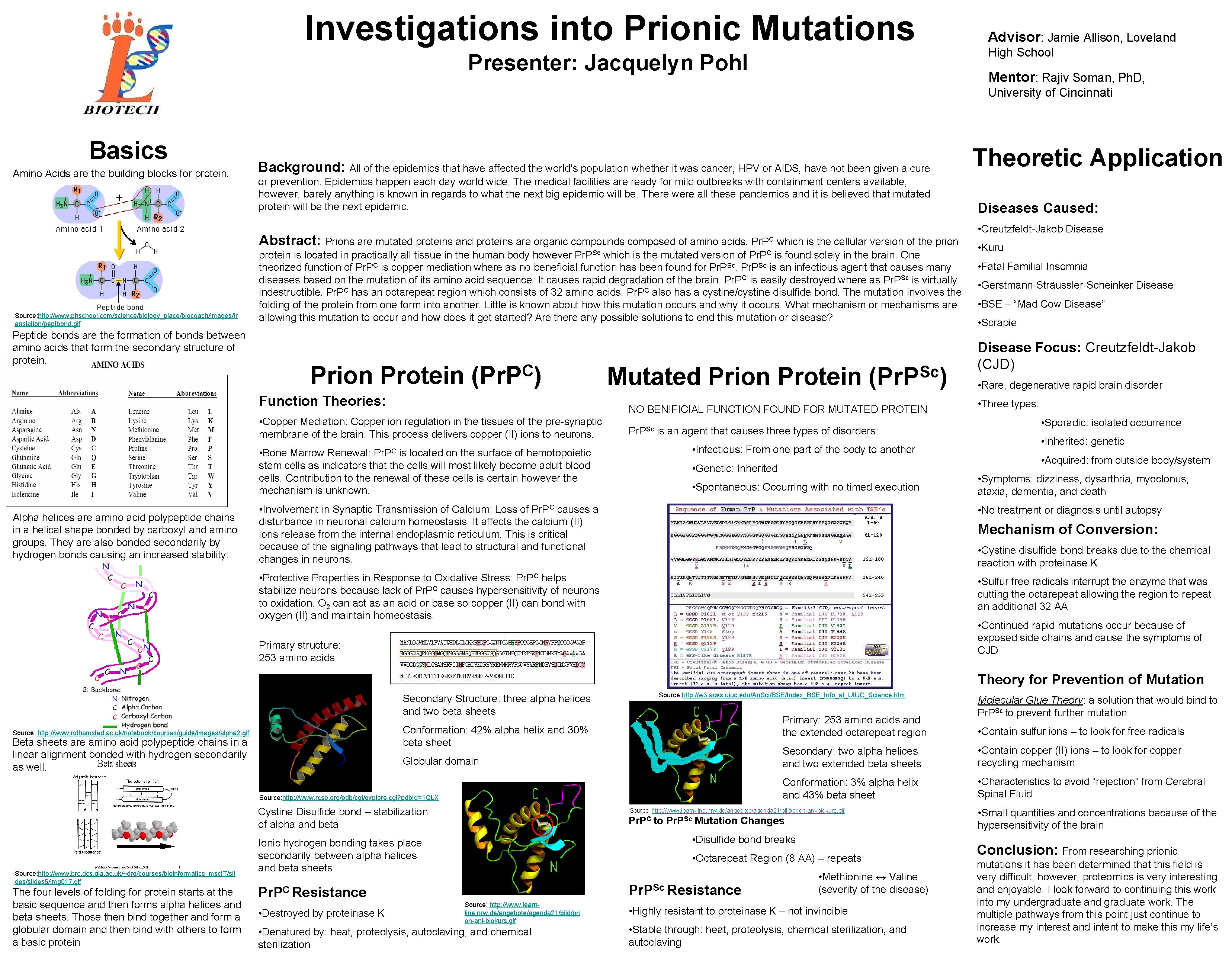 Investigations into Prionic Mutations Presenter Jacquelyn Pohl Advisor