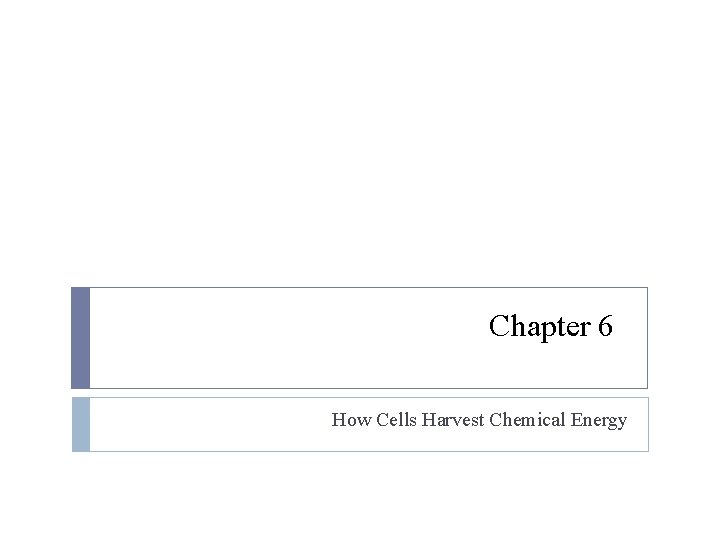 Chapter 6 How Cells Harvest Chemical Energy How
