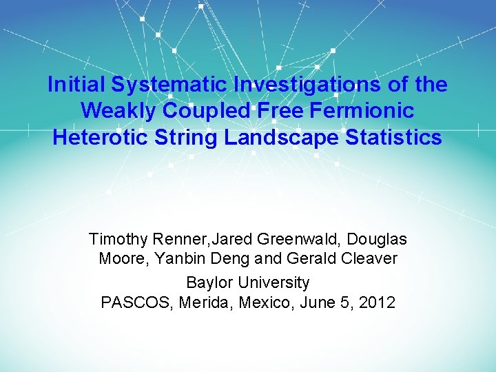Initial Systematic Investigations of the Weakly Coupled Free
