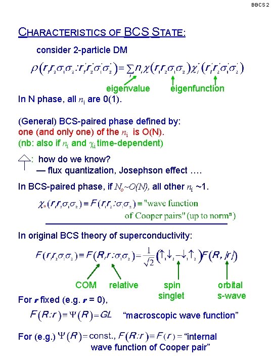 BBCS 1 REMINDERS ABOUT BCS MODEL free electrons