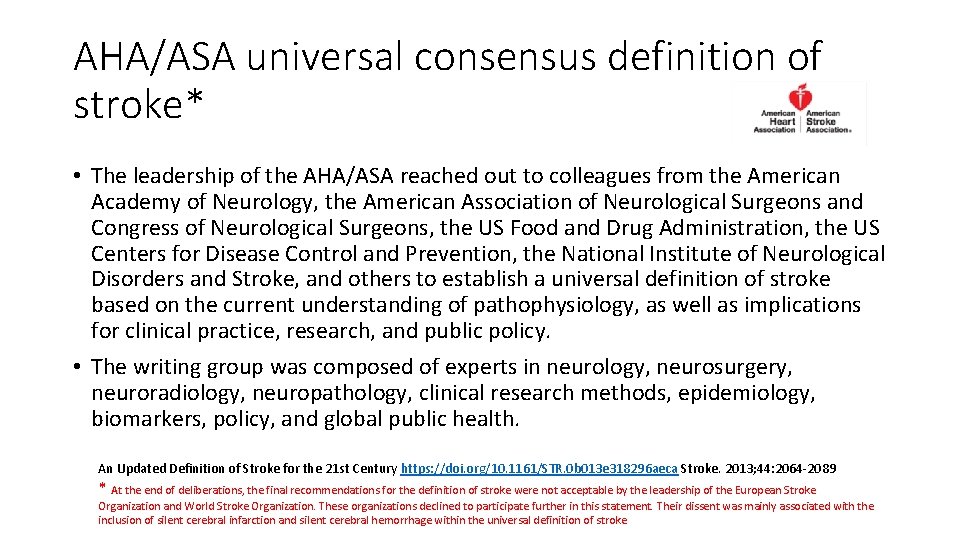 Revised proposal for modeling cerebrovascular accidents AHAASA universal