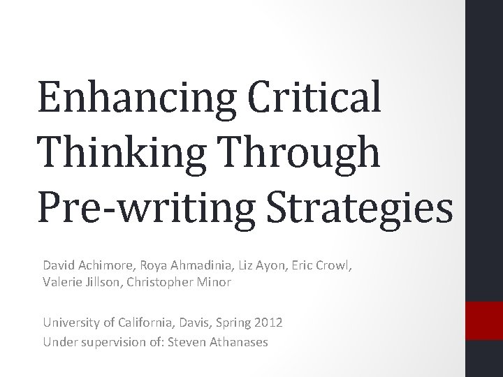 Enhancing Critical Thinking Through Prewriting Strategies David Achimore