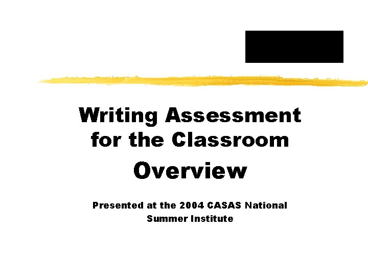 Writing Assessment for the Classroom Overview Presented at
