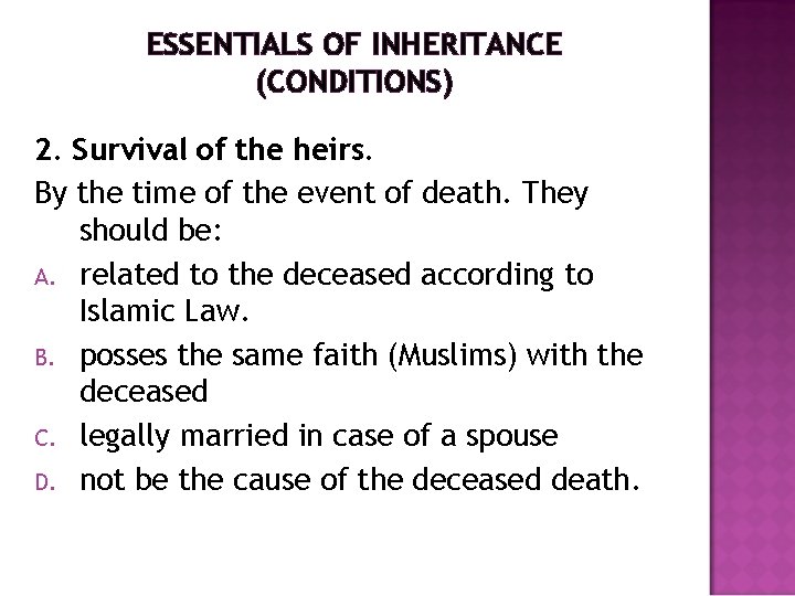 THE LAW OF MIRATH INHERITANCE FORM THREE MR